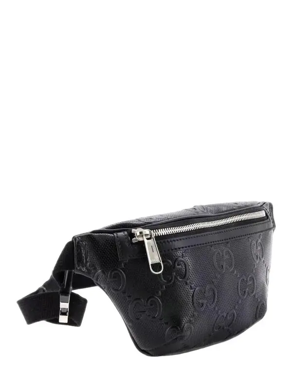 Gucci Gg Embossed Perforated Leather Belt Bag - Black