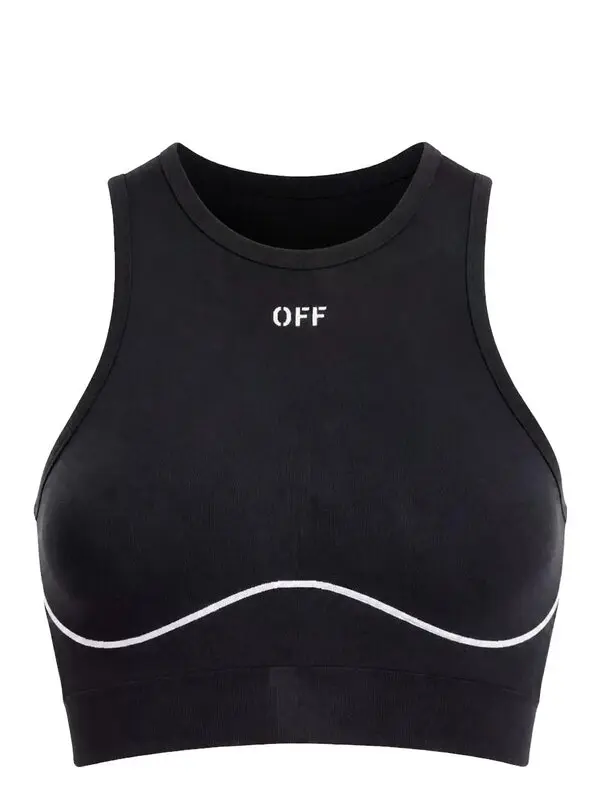 Off-White Logo Print Cropped Top - Black