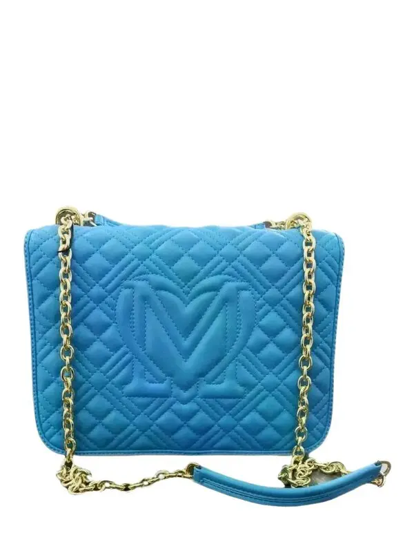 Moschino Quilted Logo Plaque Clutch Bag - Blue