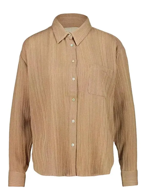 120% Lino Long-sleeve Button-up Shirt With Crinkled Texture - Brown