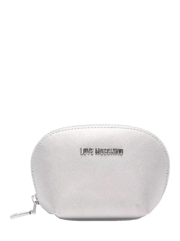 Moschino Logo Plaque Faux Leather Makeup Bag - Silver