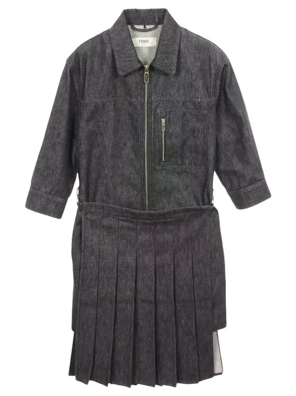 Fendi Pleated Zip-up Dress - Grey