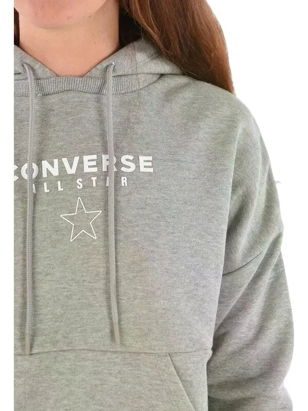 CONVERSE Logo Print Drawstring Hoodie - Grey