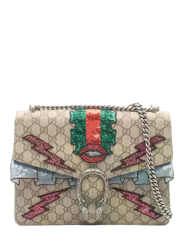 Gucci Dionysus Gg Supreme Shoulder Bag With Sequin And Rhinestone Embellishments - Neutrals