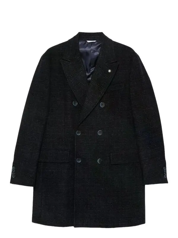 MANUEL RITZ Double-breasted Check Coat - Blue