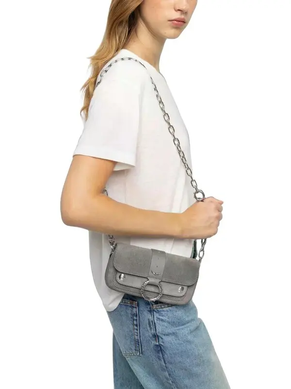 Zadig&Voltaire Kate Suede Wallet Bag With Metal Ring Detail - Grey