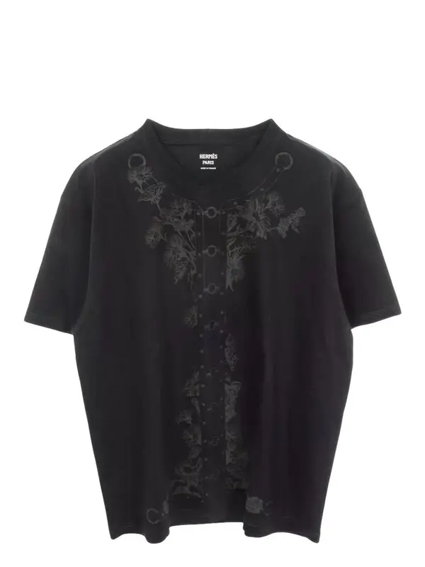 Hermès 2020s Cartouche Floral-print Cotton T-shirt - Black
