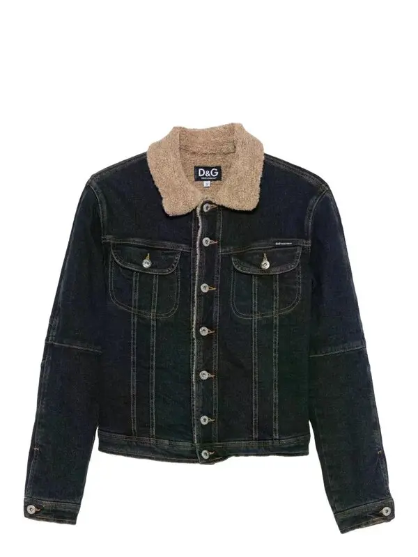 Dolce & Gabbana Faux Shearling Collar Denim Jacket - Blue