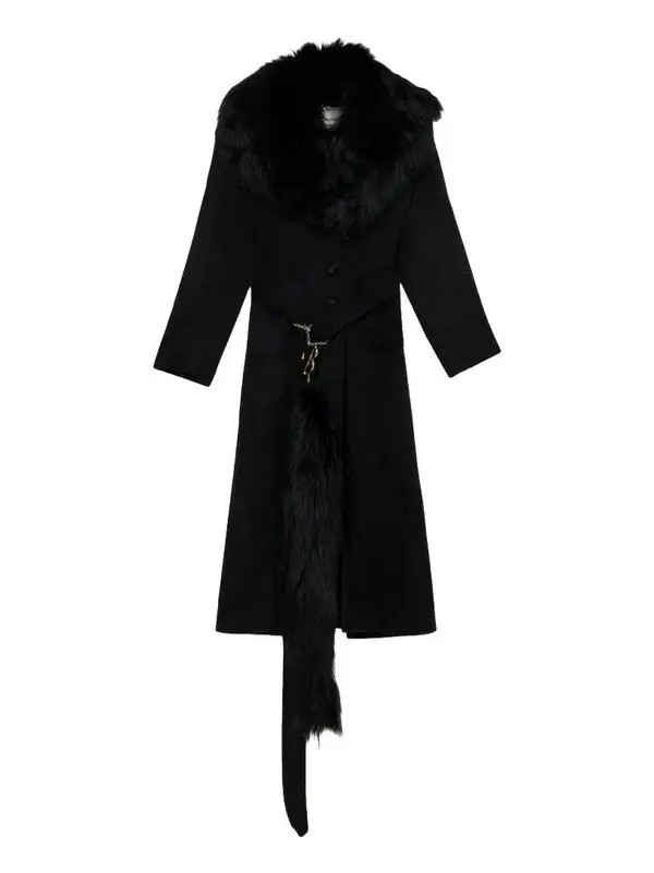 Blumarine Shearling Collar Coat With Charm Detail - Black