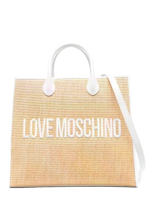 Moschino Embroidered Logo Raffia Tote Bag - Neutrals