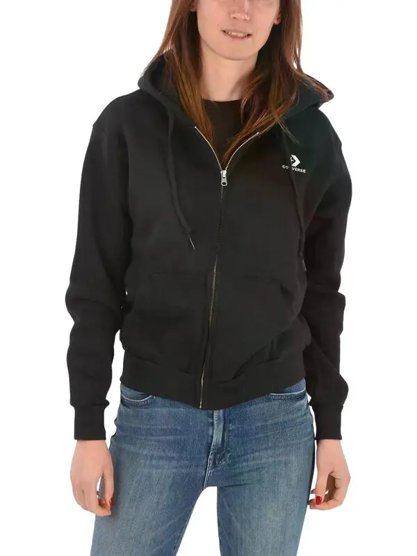 CONVERSE Logo Embroidered Zip-up Hoodie - Black