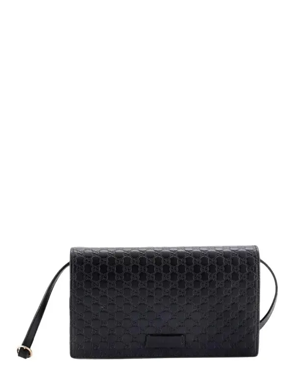 Gucci Microssima Leather Wallet On Strap - Black