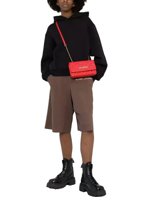 Moschino Quilted Logo Plaque Crossbody Bag - Red