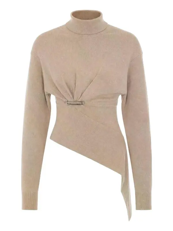 LANVIN Wool And Cashmere Sweater With Draped Detail - Neutrals