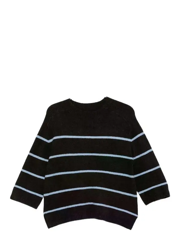 YERSE Three-quarter Sleeve Striped Sweater - Brown
