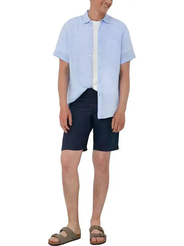 BENETTON Navy Linen Chino Shorts With Side Pockets - Blue