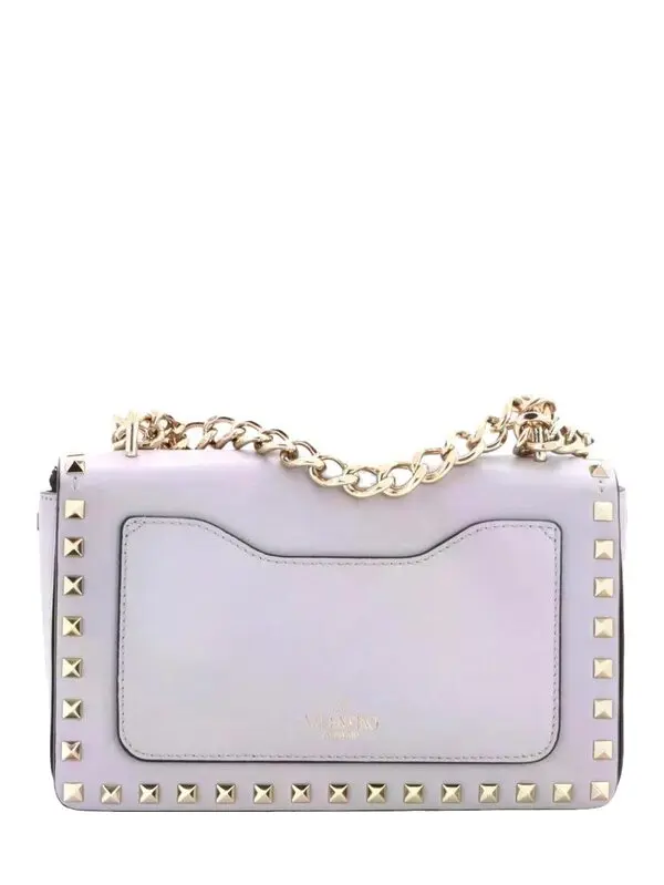 Valentino Garavani Rockstud Chain Flip Lock Flap Bag Leather Medium Shoulder Bag - Grey