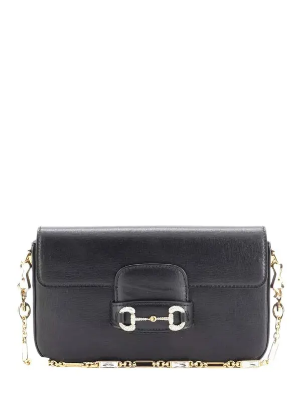Gucci Horsebit 1955 Leather With Crystal Detail Mini Shoulder Bag - Black