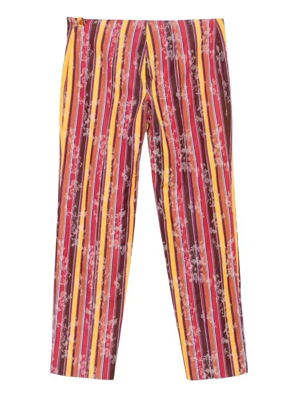 ROMEO GIGLI 1990s Floral Print Striped Cotton Trousers - Red