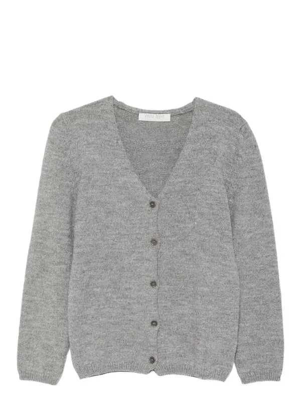 Miu Miu Wool V-neck Cardigan With Elbow Patches - Grey