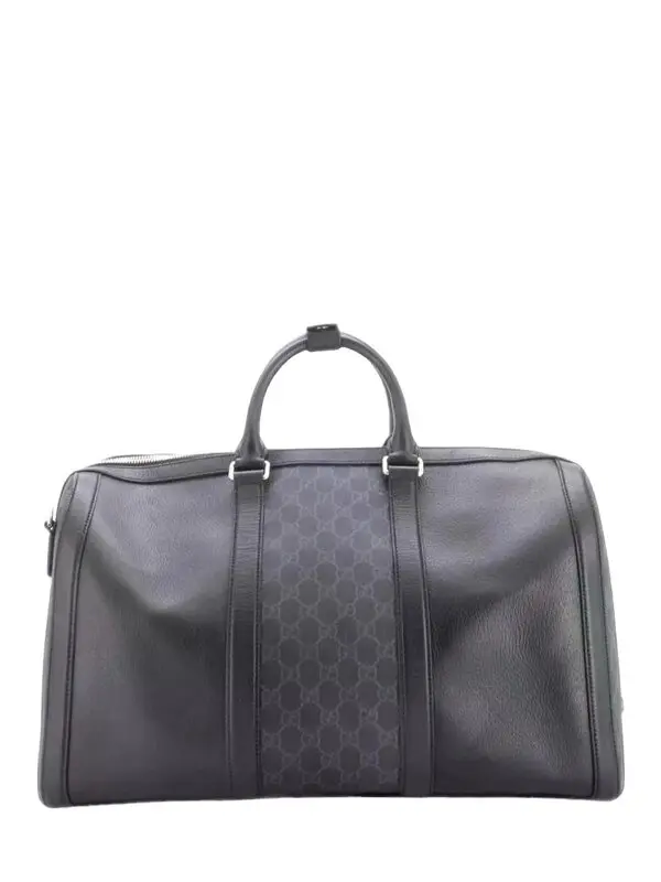 Gucci Convertible Duffle Backpack Gg Coated Canvas And Leather Medium Travel Bag - Black