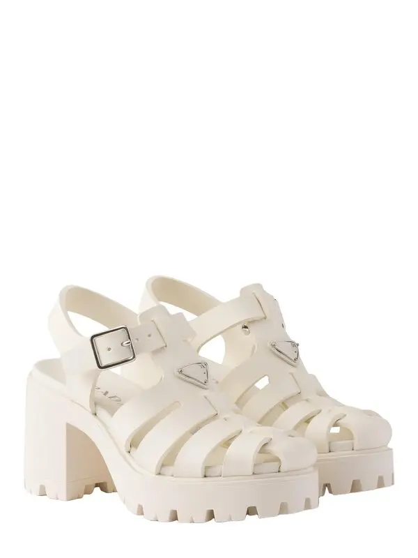 Prada Rubber Platform Sandals With Metal Buckle - Ivory