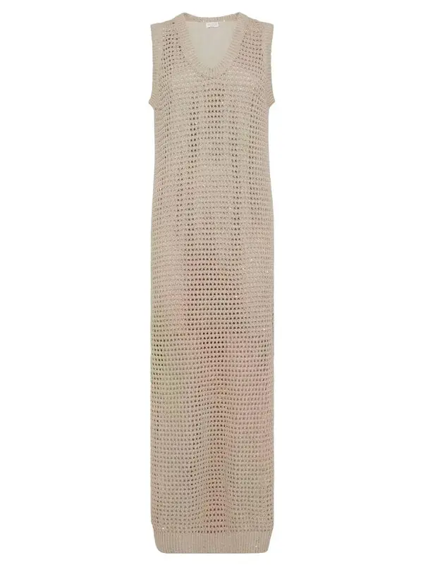 Brunello Cucinelli Open Knit Maxi Dress - Brown