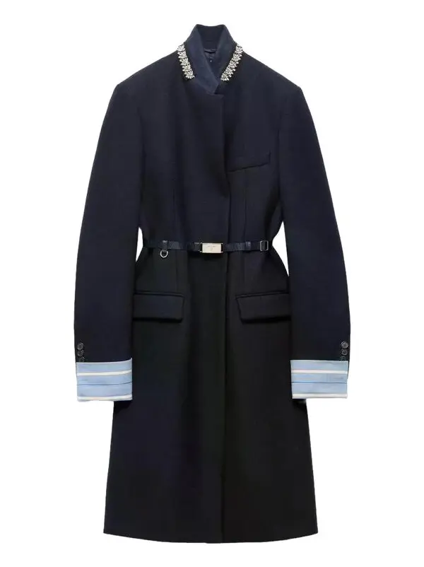 Prada Single-breasted Embroidered Wool Coat - Blue