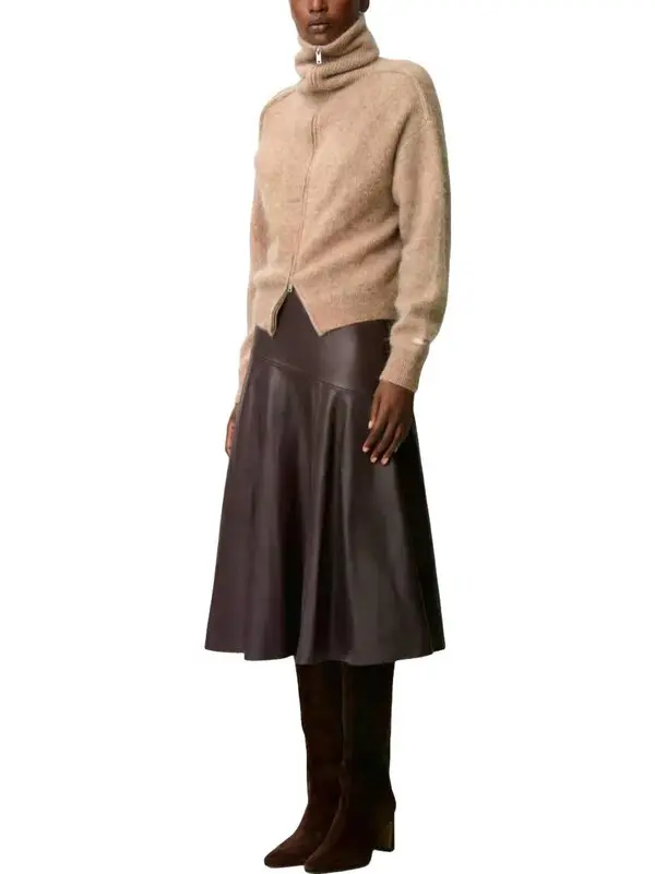 Claudie Pierlot Brushed-effect Knit Funnel Neck Cardigan - Neutrals