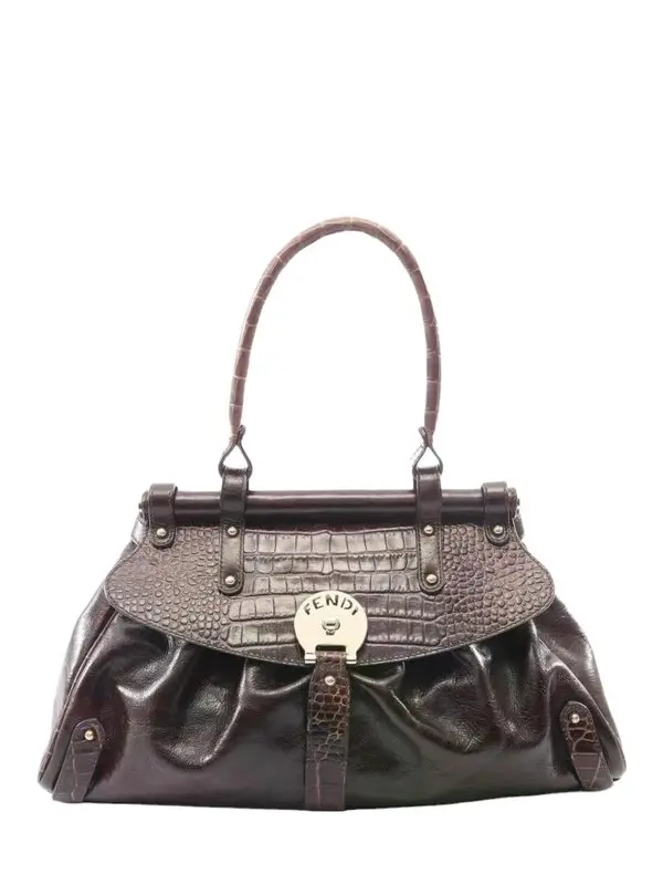 Fendi Croc-embossed Shoulder Bag - Brown