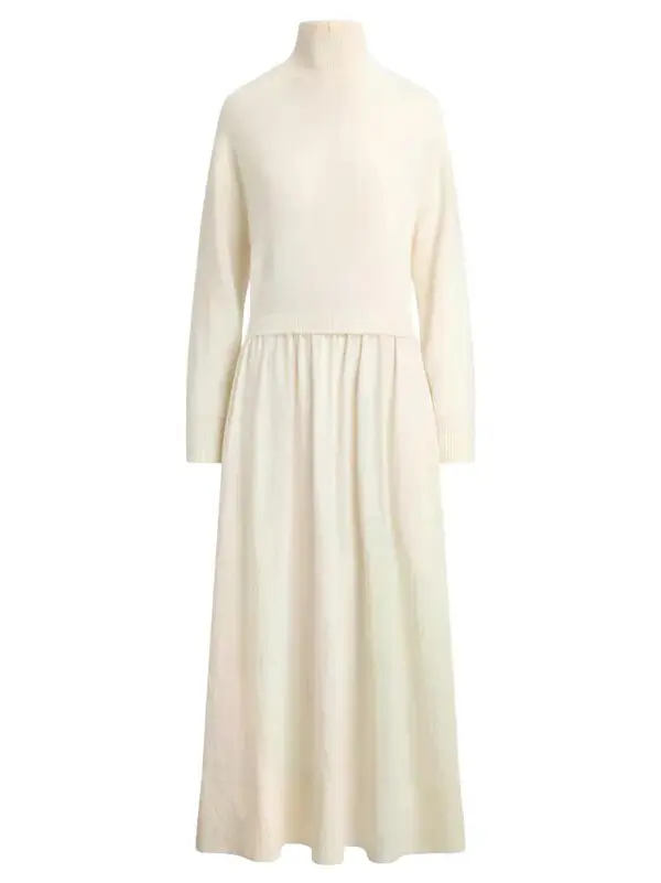 Polo Ralph Lauren Imogen Crinkled High Neck Long Sleeve Maxi Dress - Neutrals