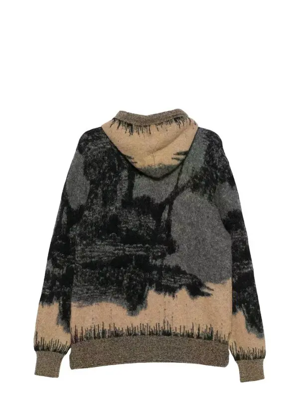 LANEUS Abstract Pattern Knitted Hoodie - Grey