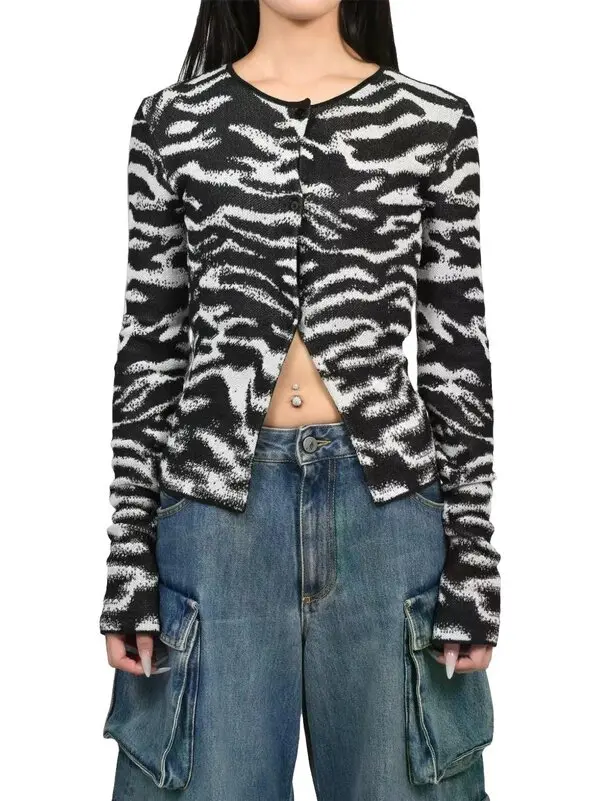 Attico Zebra Jacquard Button-up Cardigan - Black