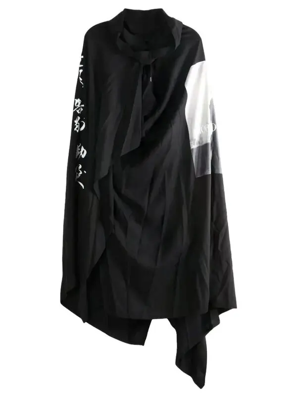 Yohji Yamamoto Graphic Print Asymmetric Midi Dress - Black