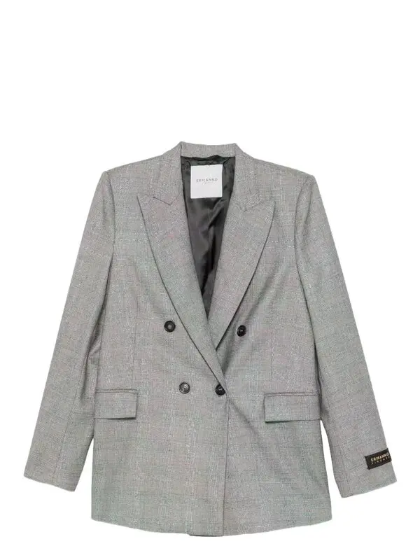 ERMANNO FIRENZE Prince Of Wales Check Double-breasted Blazer - Grey