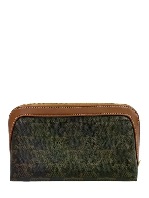 Celine Triomphe Coated Canvas And Calfskin Cosmetic Pouch - Brown