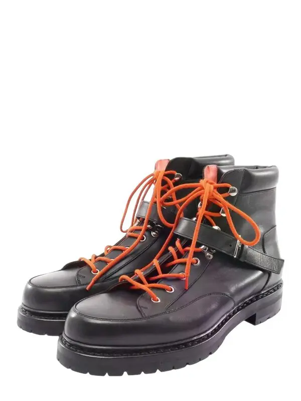 Hermès Leather Buckled Lace-up Ankle Boots - Black