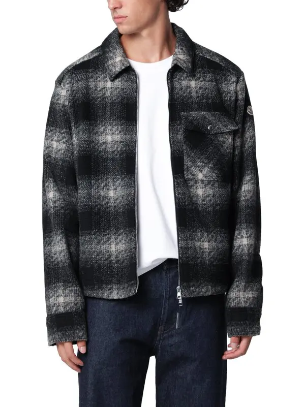 Moncler Check-pattern Wool-blend Jacket - Black