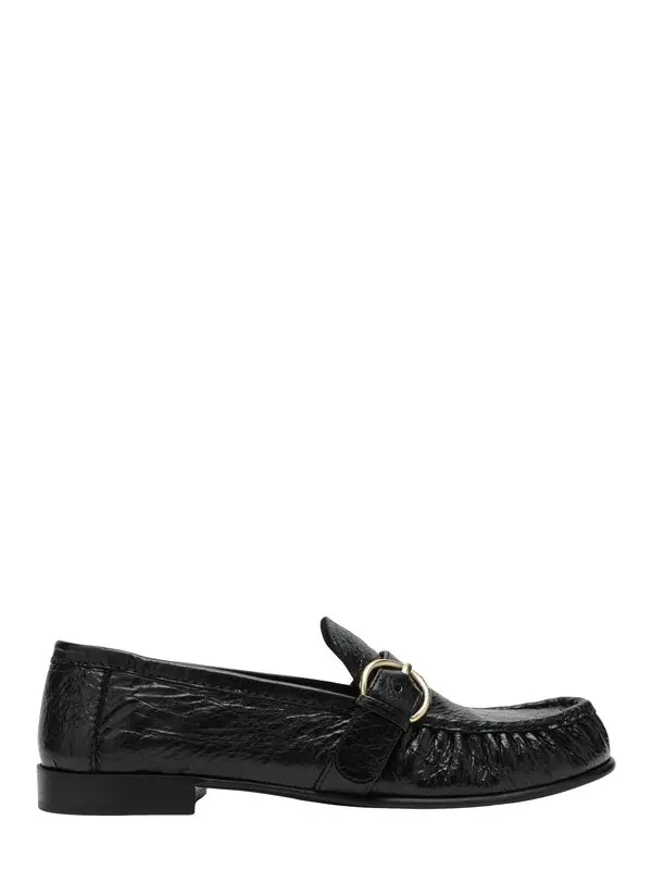 Miu Miu Leather Crinkled Vintage-effect Loafers - Black
