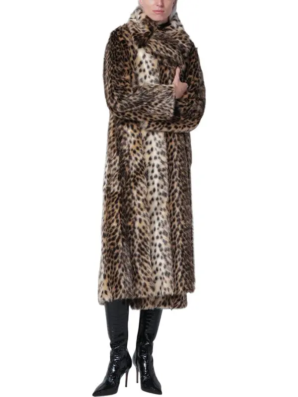 BB COUTURE Faux Fur Leopard Print Coat - Beige