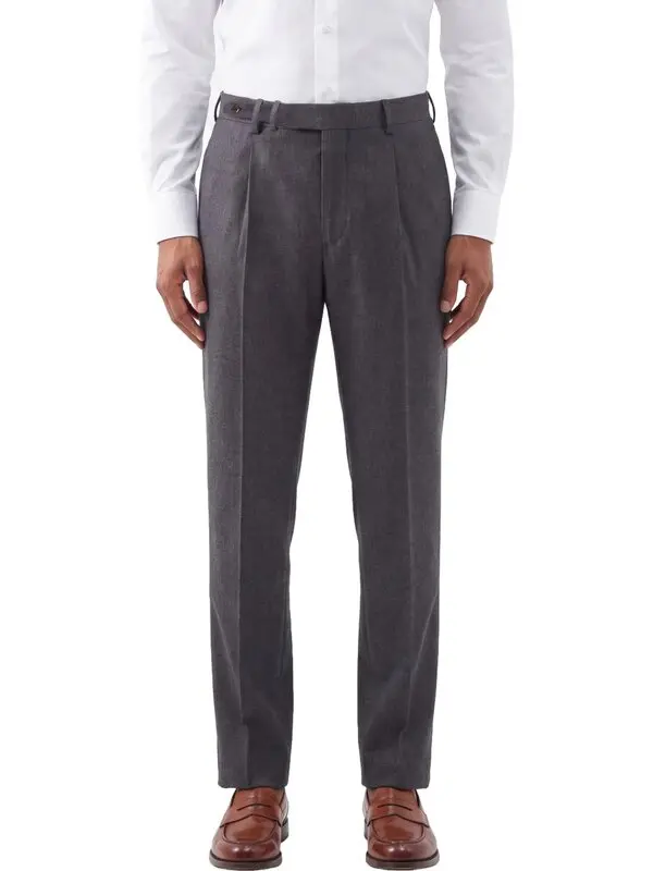 PT TORINO Slim Fit Pleated Trousers In Cotton And Virgin Wool - Grey