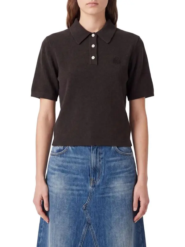 Isabel Marant Étoile Short-sleeved Knit Polo Shirt With Embroidered Logo - Brown