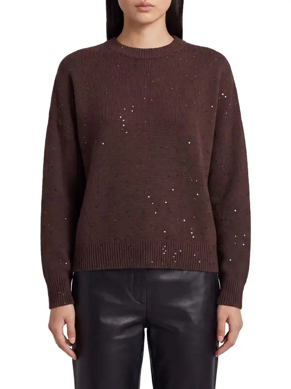 Brunello Cucinelli Sequin-embellished Cashmere And Silk Crewneck Sweater - Brown