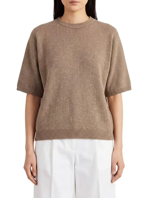 Brunello Cucinelli Sequin Embellished Knit Sweater - Beige