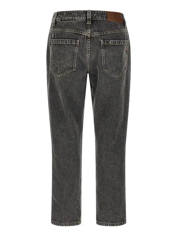Brunello Cucinelli High-waisted Straight Leg Jeans In Cotton Denim - Grey