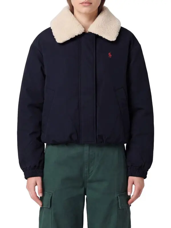 Polo Ralph Lauren Cropped Recycled Fabric Puffer Jacket With Pony Logo - Navy