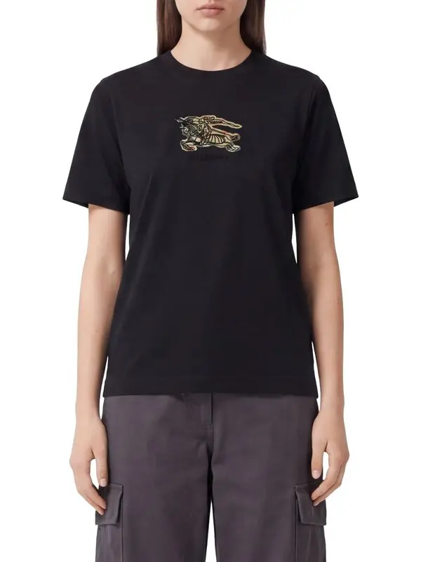 Burberry Slim Fit Cotton T-shirt With Equestrian Knight Logo - Black