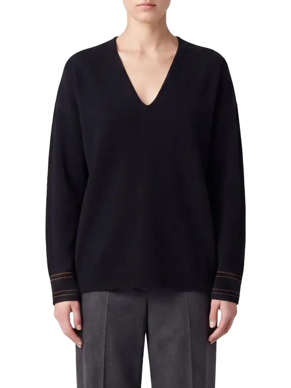Max Mara Relaxed Fit V-neck Wool Blend Sweater - Black