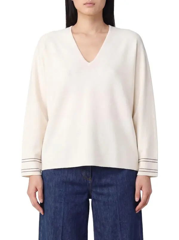 Max Mara Relaxed Fit V-neck Wool Blend Sweater - White
