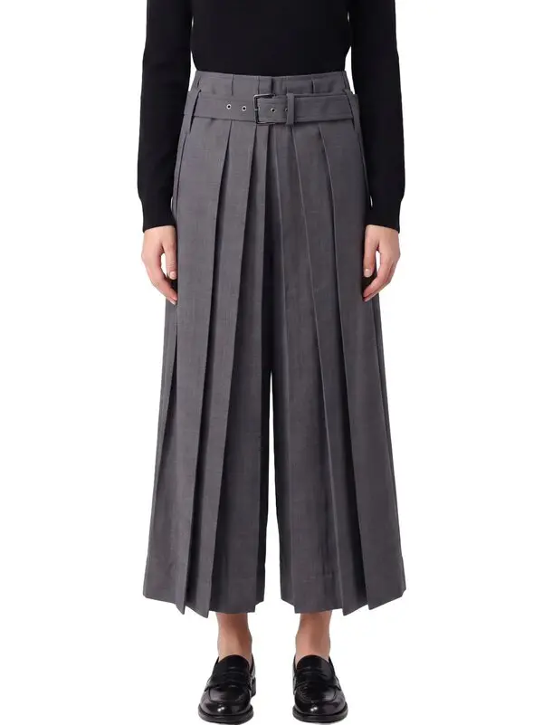 Brunello Cucinelli Cropped Wide-leg Pleated Wool Blend Pants - Grey